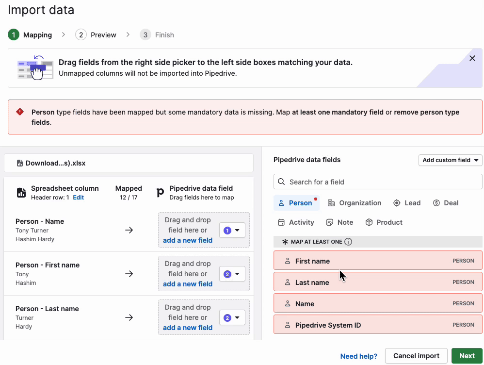 Importing data into Pipedrive with spreadsheets - Knowledge Base | Pipedrive